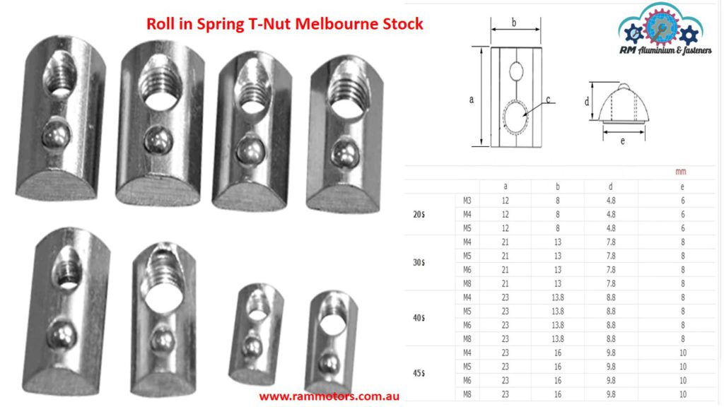 Pack of 20 PCS,M8 40 Series Roll in Spring T-nut - RM Aluminium and ...