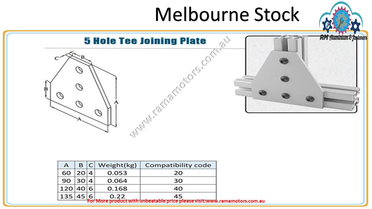 5 Holes 30 series T Shape Connector Plates - RM Aluminium and Fasteners