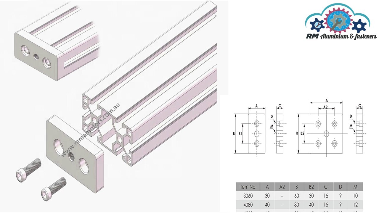 3060-end connecting plate / foot support plate - RM Aluminium and Fasteners